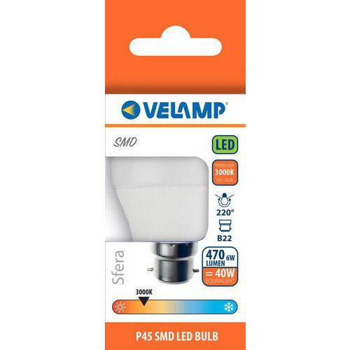 P45 6 W, B22-sockel minisfär SMD LED-lampa – VELAMP