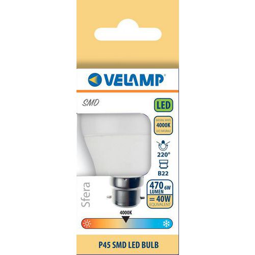 P45 6 W, B22-sockel minisfär SMD LED-lampa – VELAMP