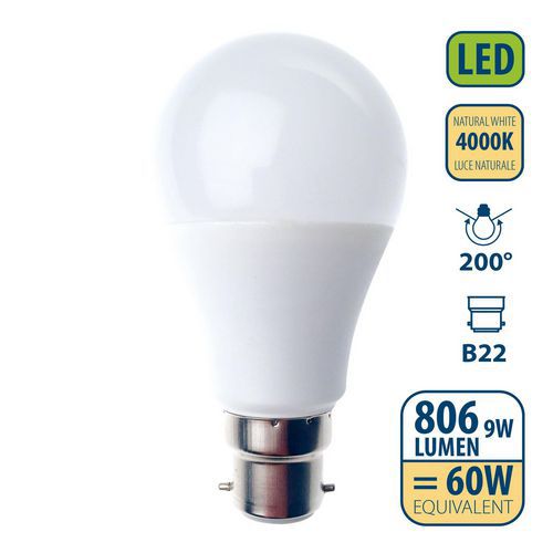 SMD LED-lampa, standard, A60, 9 W, B22-sockel – VELAMP