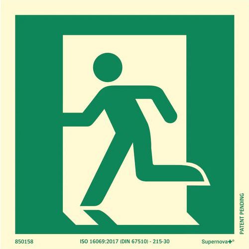 Skylt Supernova+® utrymning vänster - Systemtext - Witre.se